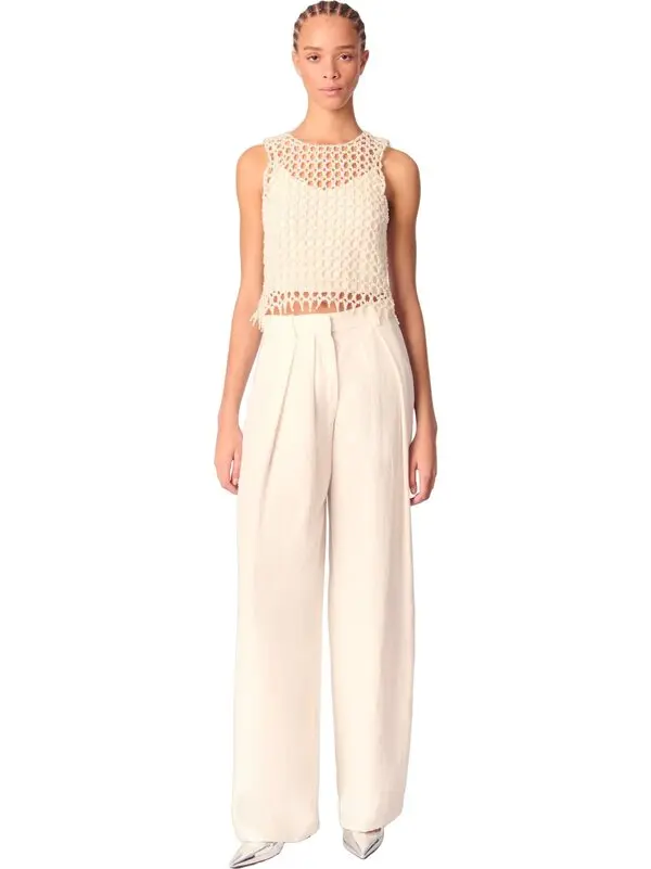 Maje Wide-leg Suit Trousers With Pleated Front - Ecru