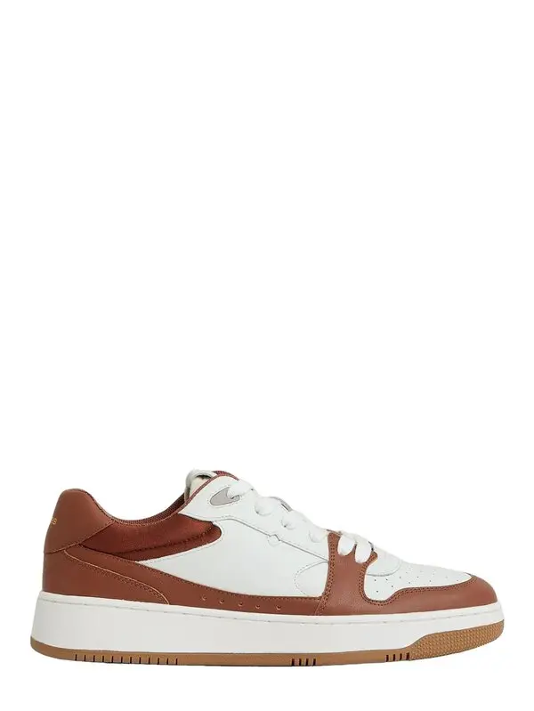 REISS Astor Panelled Leather Trainers - White/tan