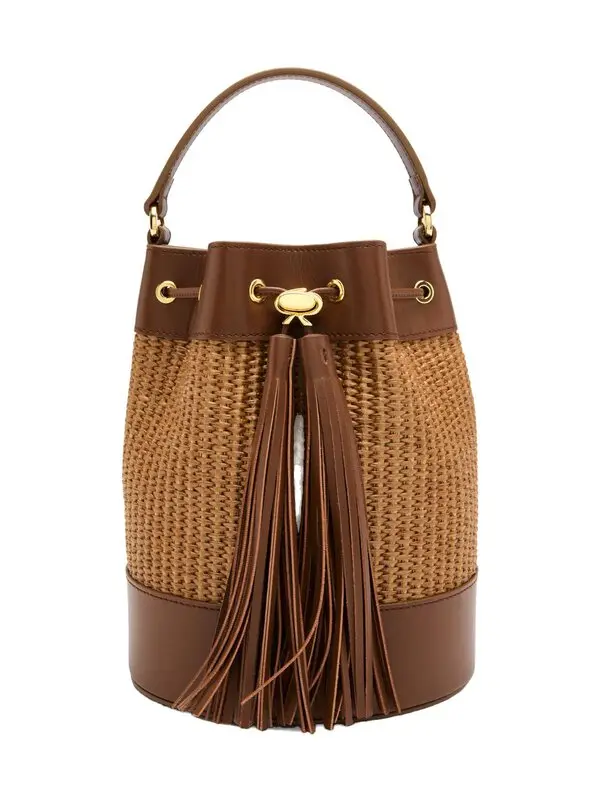 GIANVITO ROSSI Marbella Raffia And Leather Bucket Bag - Beige