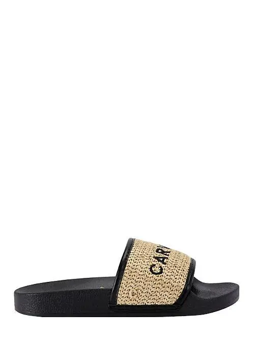 Carvela Straw-weave Faux-leather Slider Sandals - Blk/beige