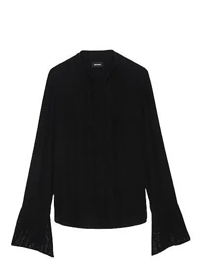Zadig&Voltaire Taika Open-collar Woven Blouse - Black