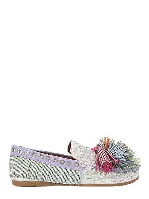 Kurt Geiger Pom-pom Diamante-embellished Suede Moccasins - Mult/other