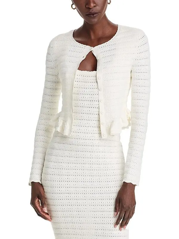 LoveShackFancy Rogan Crewneck Cardigan Sweater - Ivory