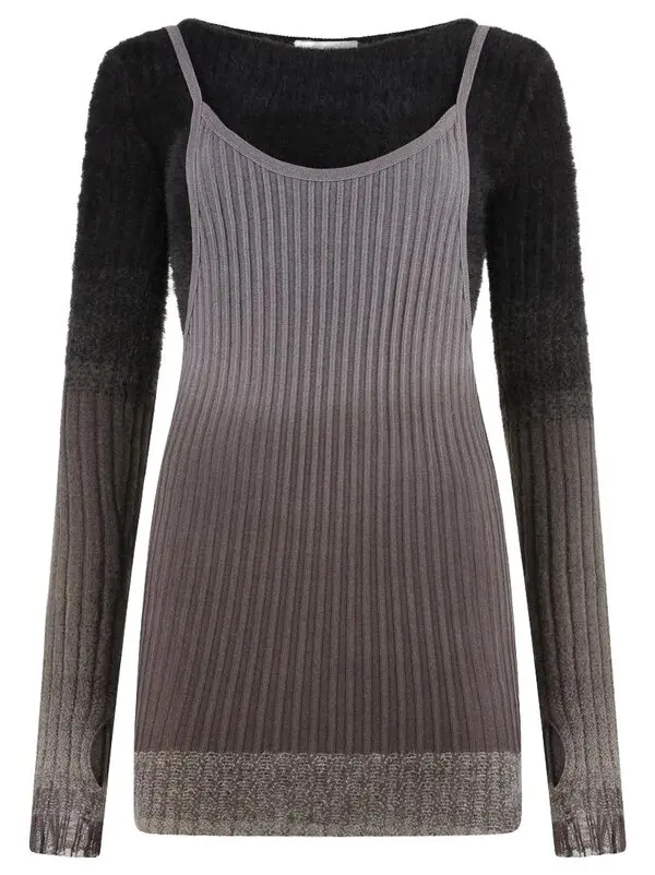 Attico Ribbed Knit Dress With Faded Dye Effect - Brown