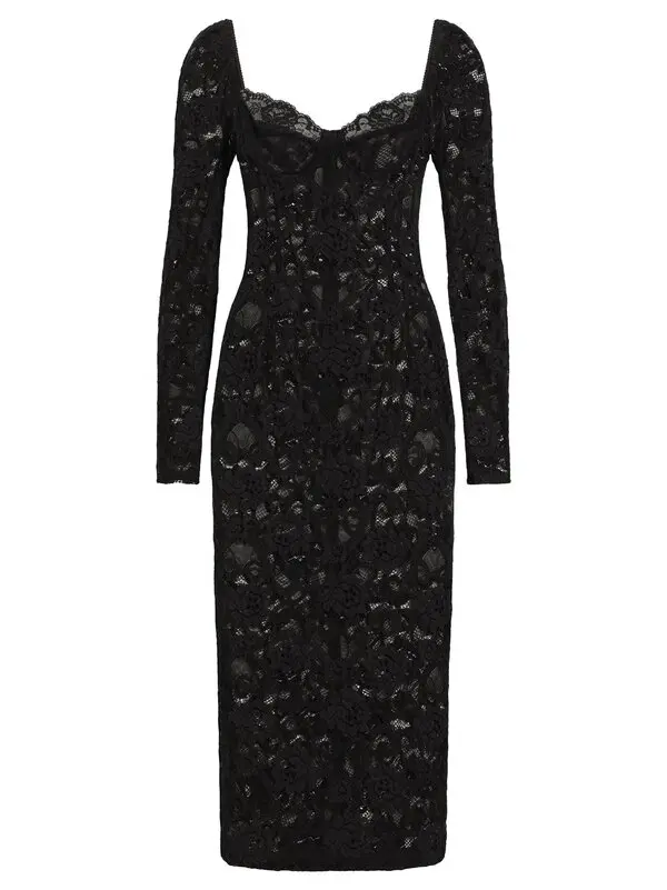 Dolce & Gabbana Floral Lace Dress With Bra Cups - Black
