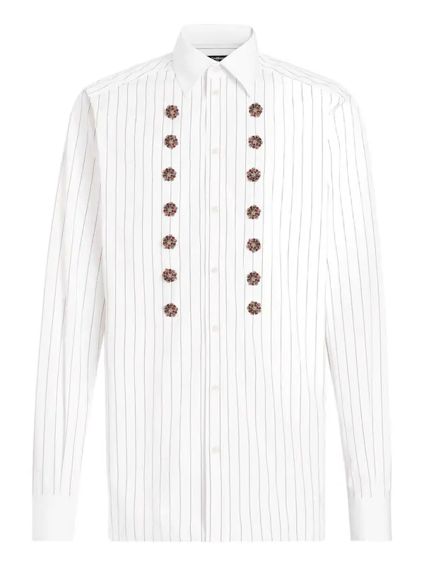Dolce & Gabbana Striped Cotton Shirt With Bejeweled Details - Multicolor