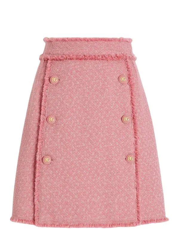 Dolce & Gabbana Short Raschel Tweed Skirt With Dg Logo Buttons - Pink