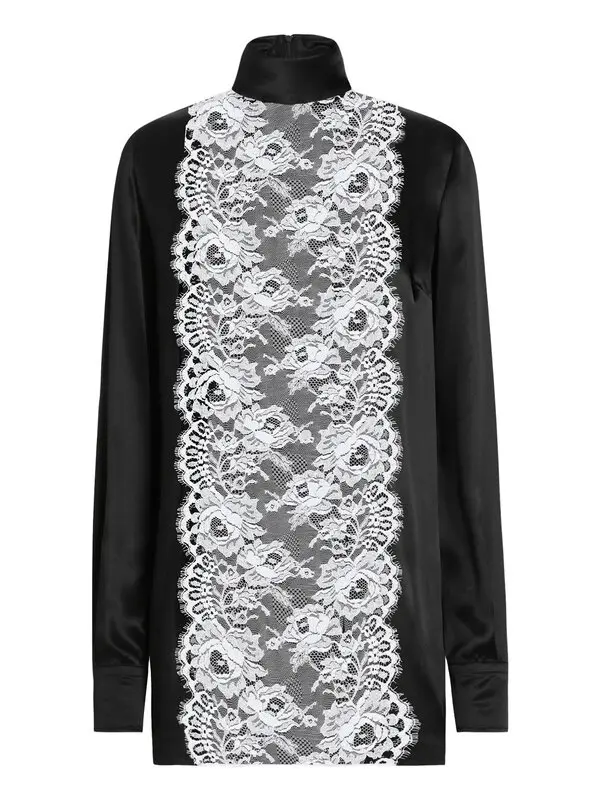 Dolce & Gabbana Silk Satin Top With Lace - Black