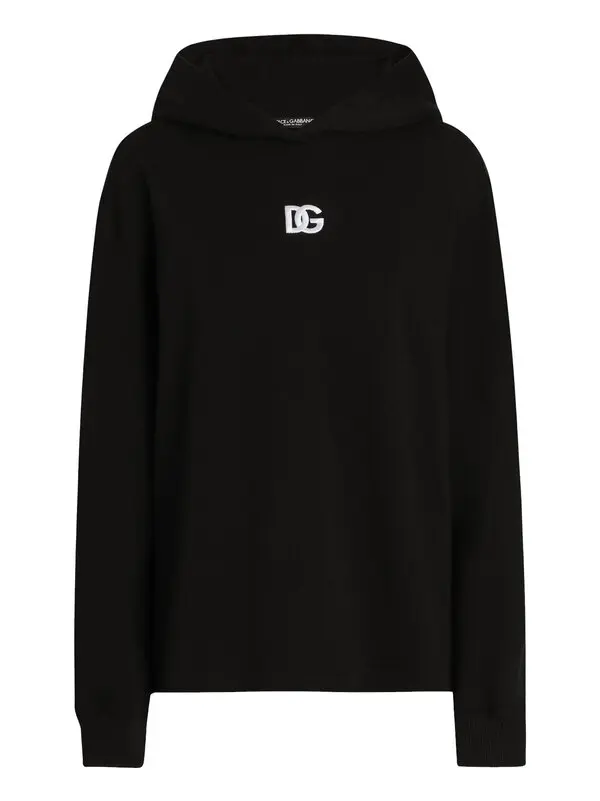 Dolce & Gabbana Jersey Hoodie With Dg Embroidery - Black