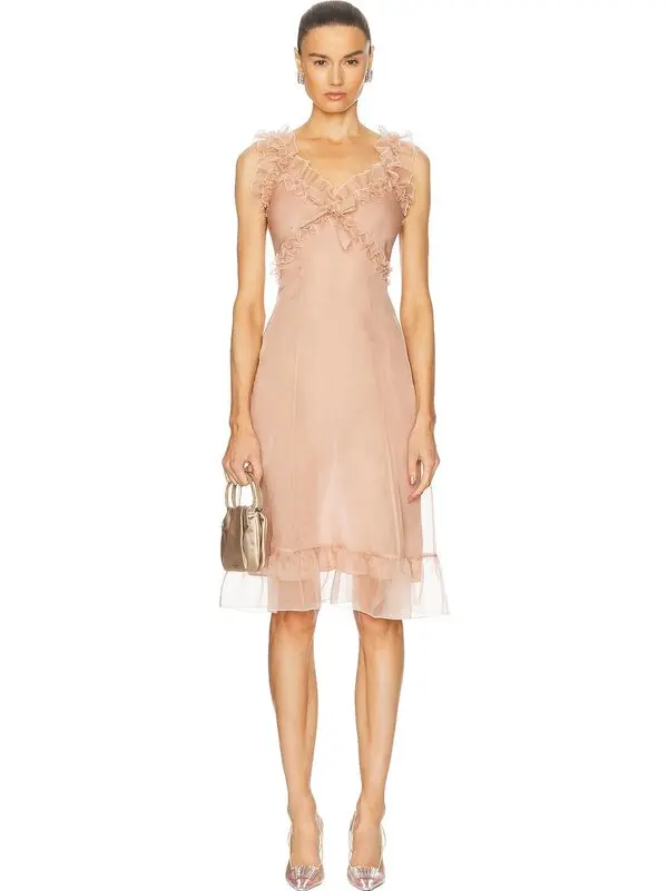 Alessandra Rich Ruffle Slip Dress - Nude