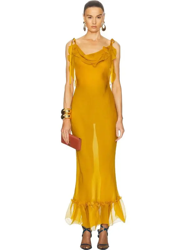 Saint Laurent Long Slip Dress - Jaune Moutarde