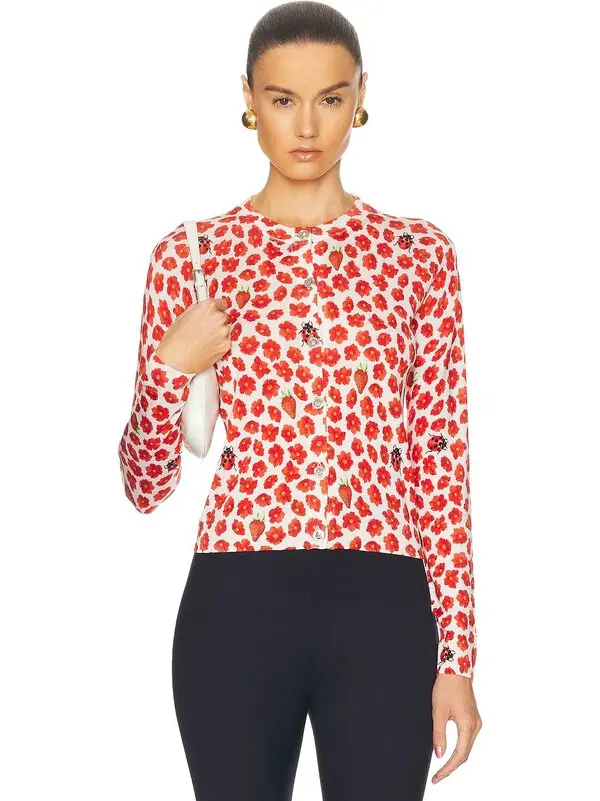 Versace Long Sleeve Floral Cardigan - White & Red