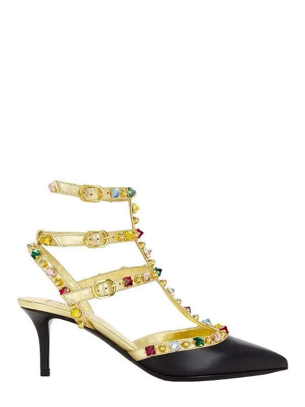 Valentino Garavani Rockstud Ankle Strap Pump - Nero  Antique Brass Light  & Multicolor