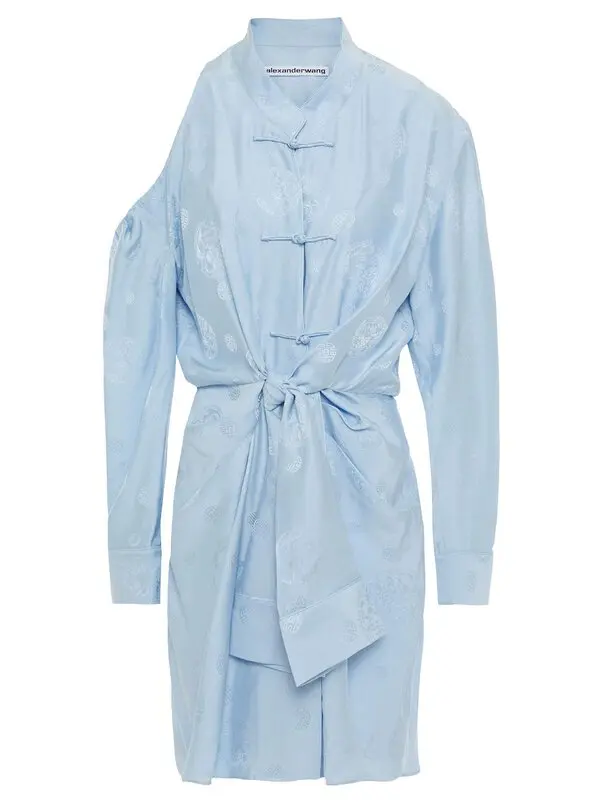 Alexander Wang Cold-shoulder Knotted Silk-jacquard Mini Dress - Sky Blue