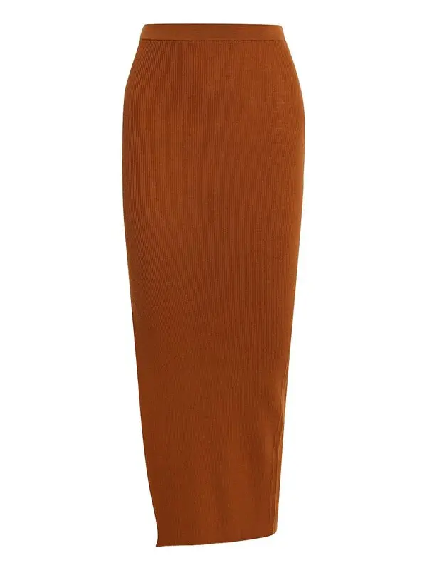 Rick Owens Ziggy Ribbed Wool-blend Midi Skirt - Tan