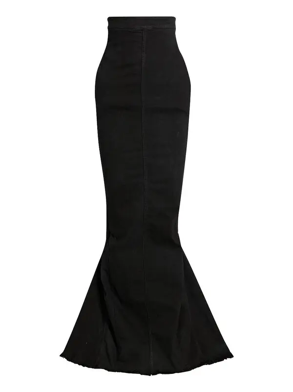 Rick Owens Fluted Denim Maxi Skirt - Black