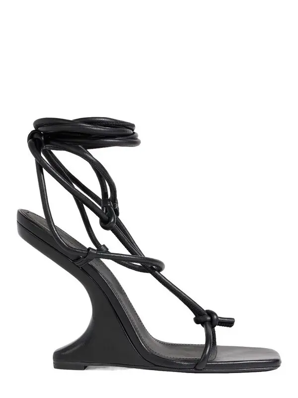 Rick Owens Cantilever Knotted Leather Wedge Sandals - Black
