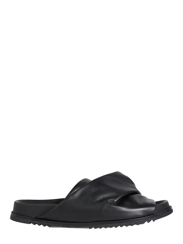 Rick Owens Mobius Granola Draped Leather Slides - Black