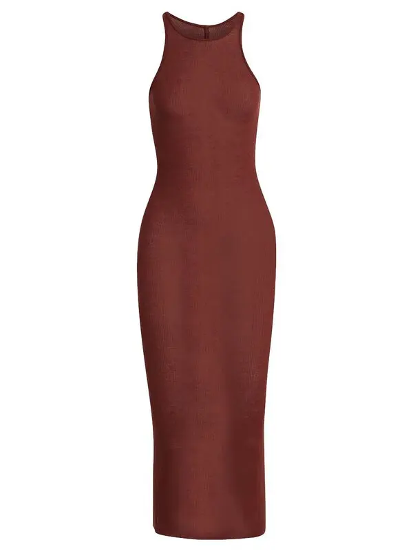 Rick Owens Ribbed Jersey Midi Dress - Brown
