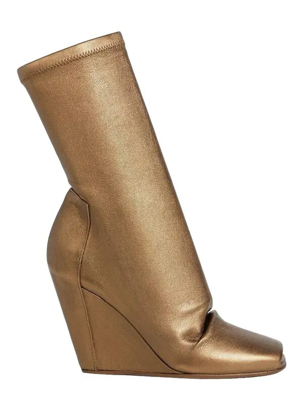 Rick Owens Metallic Leather-blend Wedge Ankle Boots - Brass