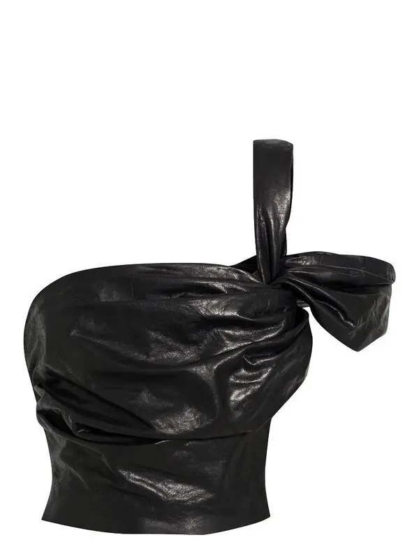 Rick Owens One-shoulder Cropped Leather Top - Black