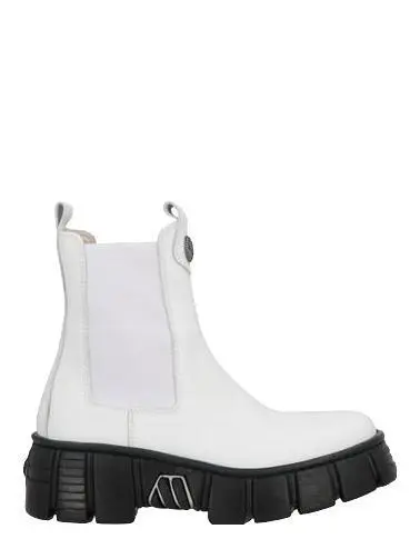 NEW ROCK Leather Platform Ankle Boots - White