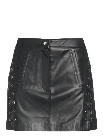 Maje Flared Mini Lambskin Skirt - Black