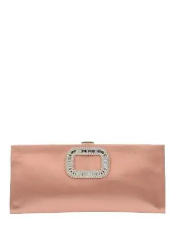 ROGER VIVIER Textile Fiber Clutch With Crystals - Pink
