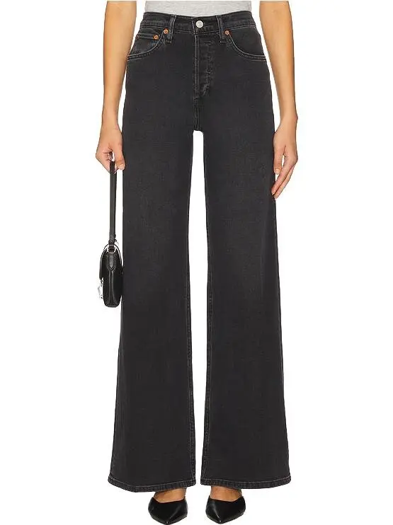 RE/DONE High Rise Wide Leg Jeans - Black