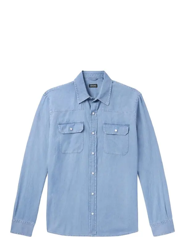 Zegna Cotton And Linen-blend Chambray Shirt - Blue