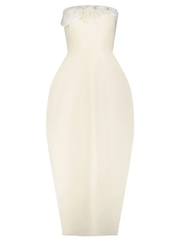 Lela Rose Strapless Knit Bubble Dress With Rose Detail - Neutral