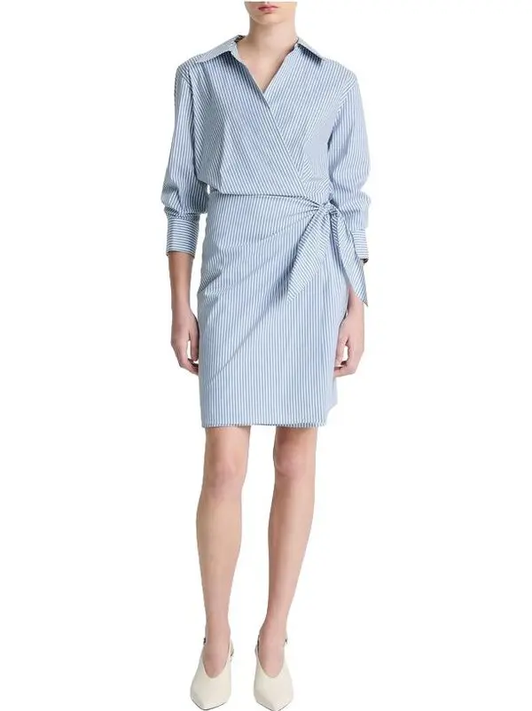 Vince Furrow Stripe Cotton-blend Wrap Dress - Blue