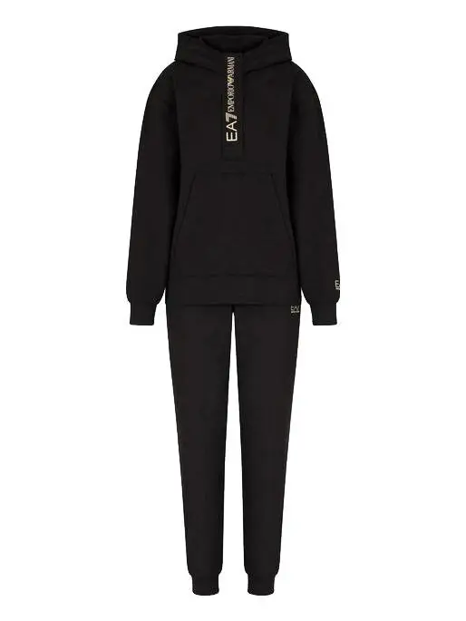 EA7 Stretch Cotton Jersey Hooded Tracksuit - Black