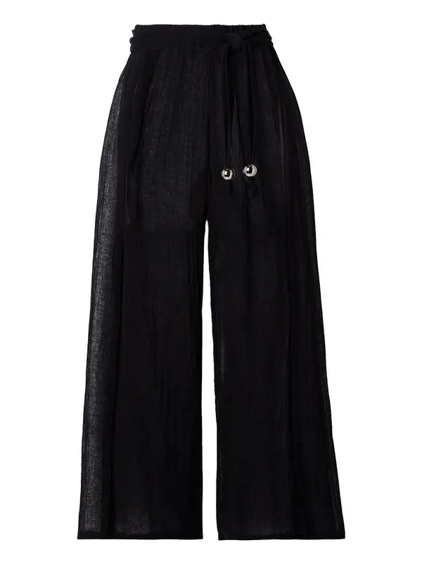 Lisa Marie Fernandez Embellished Belted Wide-leg Pants - Black