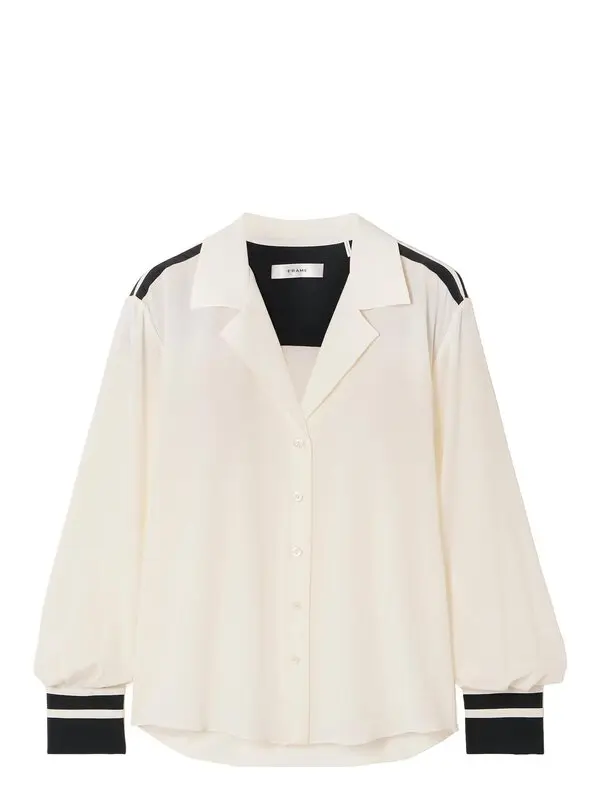 FRAME Striped Silk-crepe Shirt - Neutrals