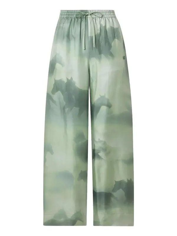 Stella McCartney Printed Organic Silk-twill Pants - Green