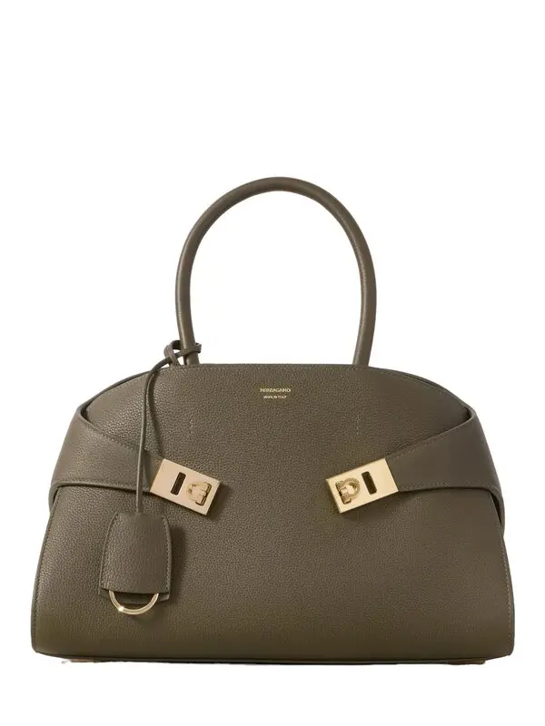 FERRAGAMO Hug Grainy Small Textured-leather Tote - Green