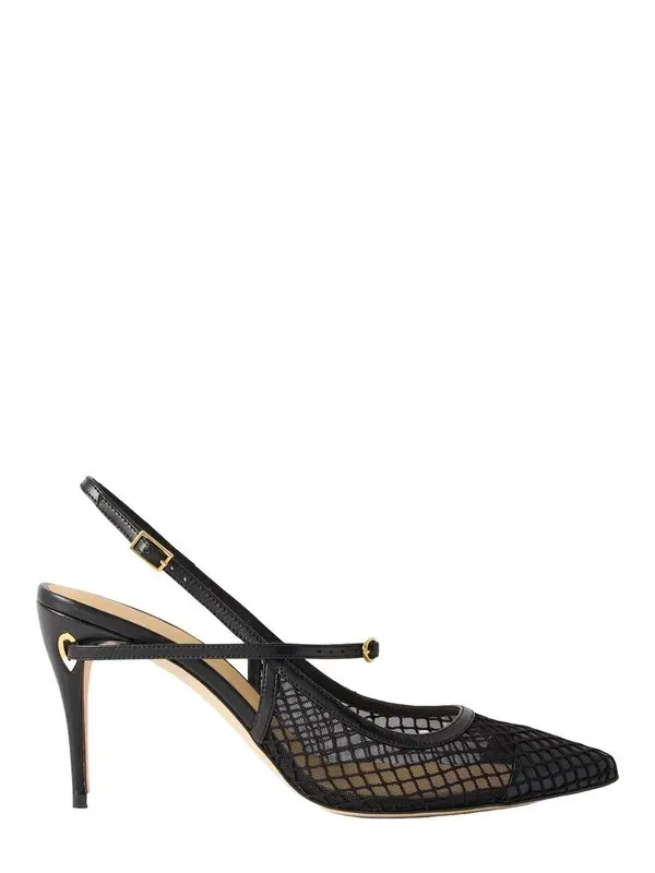 Jennifer Chamandi Edoardo 85 Leather-trimmed Mesh Slingback Pumps - Black