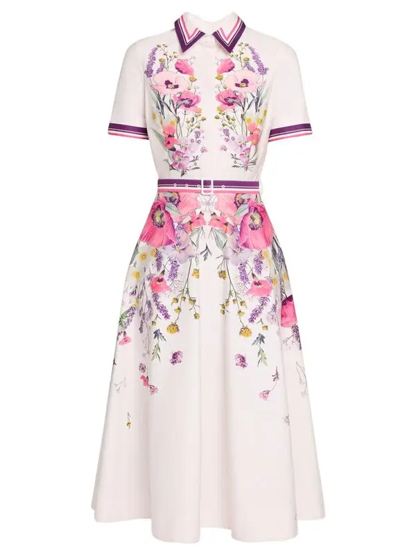 Rickie Freeman For Teri Jon Belted Floral Shirtdress - Ivory Multi