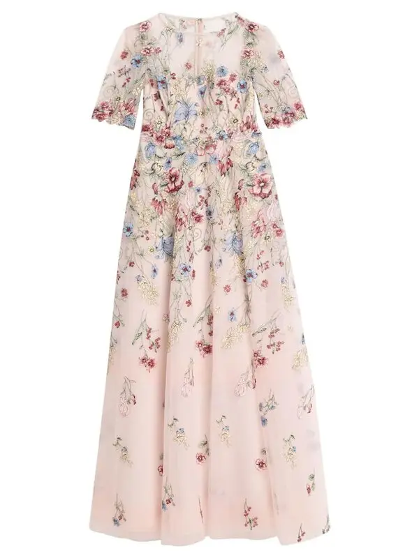 Rickie Freeman For Teri Jon Floral-embroidered Tulle Gown - Blush Multi