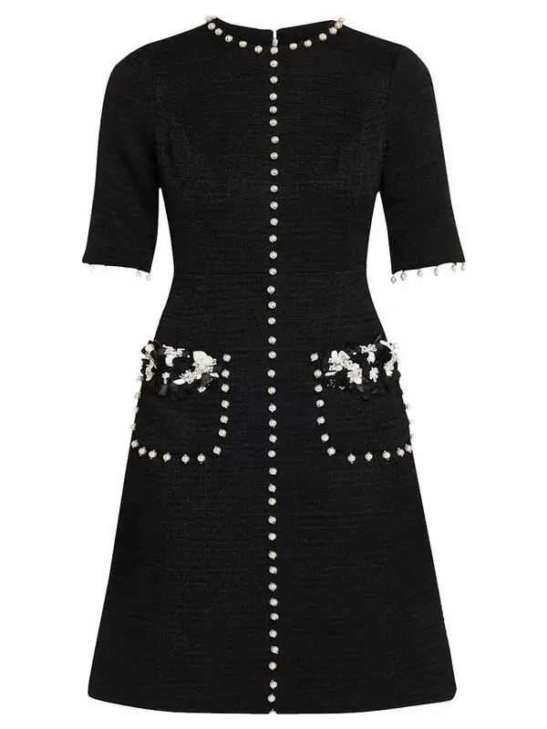 Rickie Freeman For Teri Jon Bead-embellished Boucle Dress - Black Whit