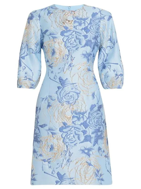 Rickie Freeman For Teri Jon Metallic Floral Jacquard Dress - Light Blue Mul