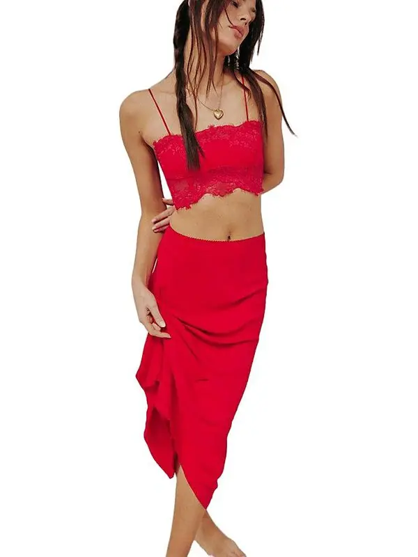 Free People Sweet On You Bias Half Slip - Tango Red