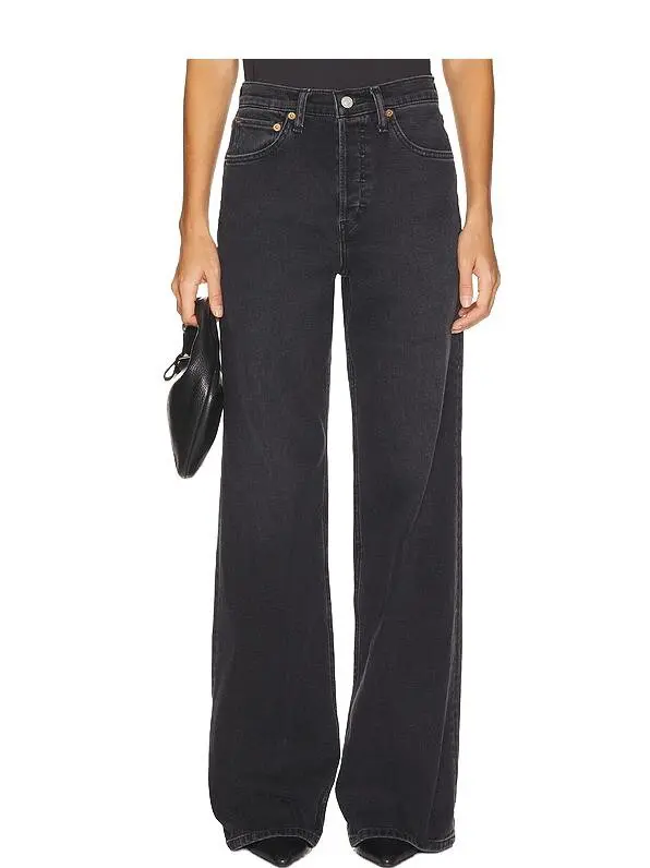 RE/DONE Originals High Rise Wide Leg Jeans - Washed Noir