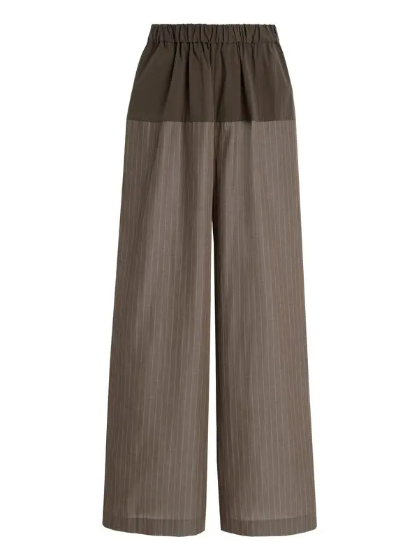 ST. AGNI Spliced Twill Wide-leg Pants - Khaki