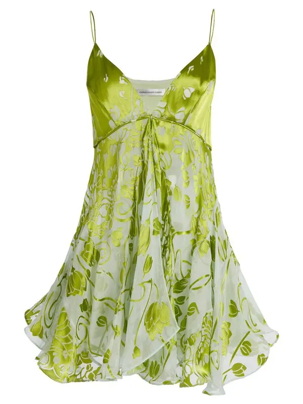 Christopher Esber Satin Burnout Chemise Mini Dress - Green