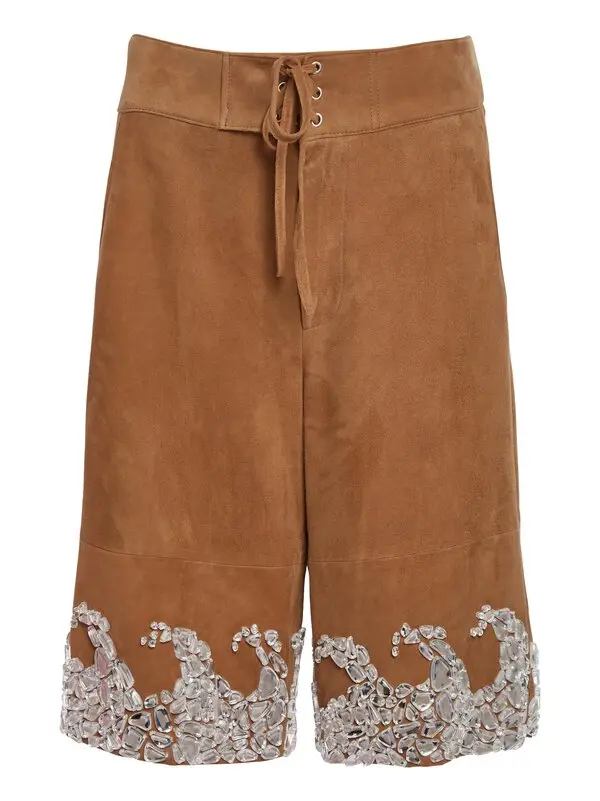 Christopher Esber Corrode Wave Embellished Suede Shorts - Tan
