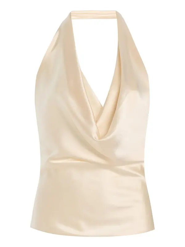 MARIA GRAZIA SEVERI Draped Halter Satin Top - Ivory