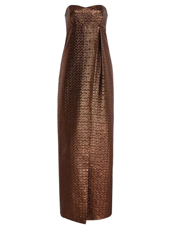SEV Strapless Jacquard Open Dress - Bronze