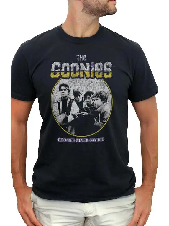 THE GOONIES Never Say Die Distressed Graphic T-shirt - Black